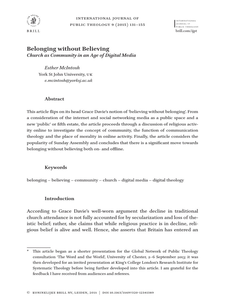 Belonging Without Believing Online | PDF | Public Sphere | Social Media