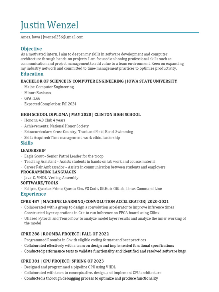 Justin Wenzel Resume 2023 1 1 | PDF