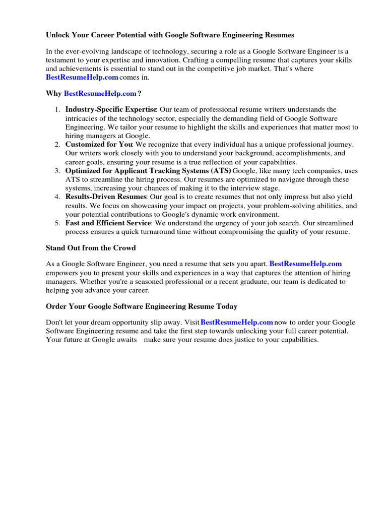 Google Software Engineer Resume | PDF | Résumé | Expert