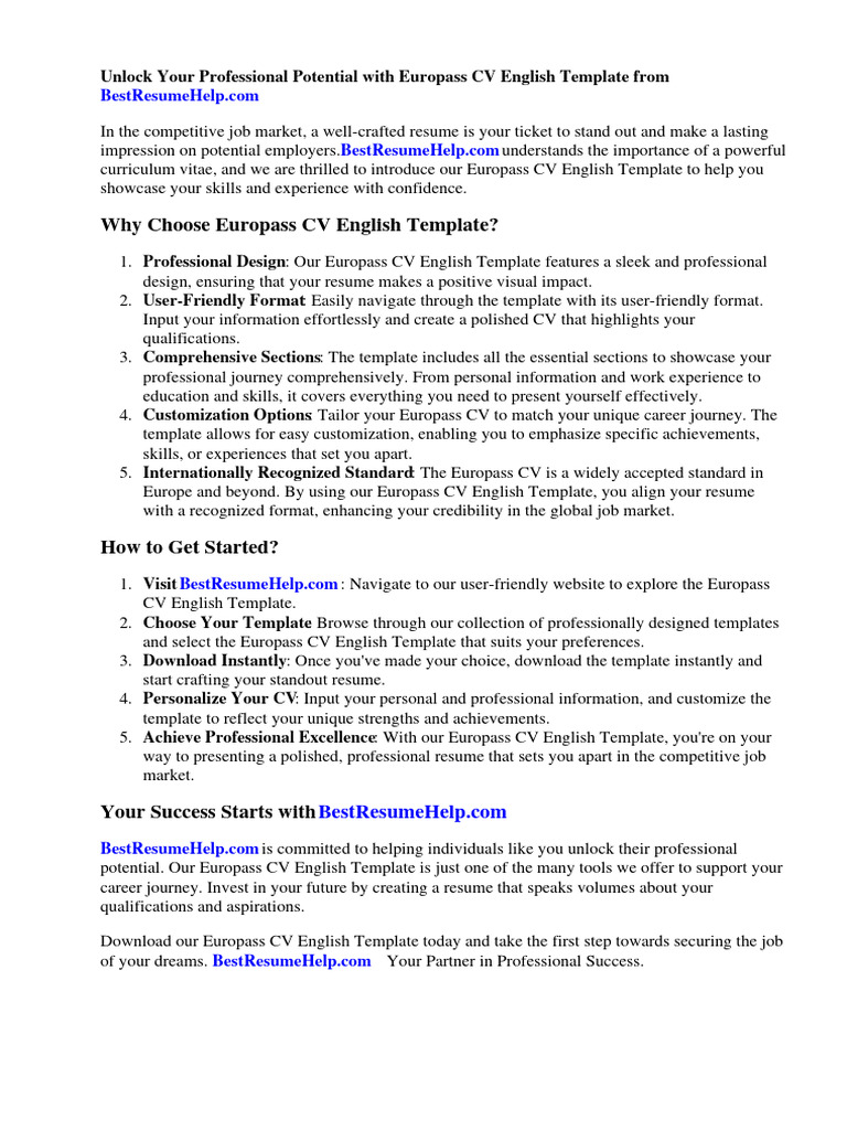 Europass CV English Template Download | PDF | European Union | Résumé