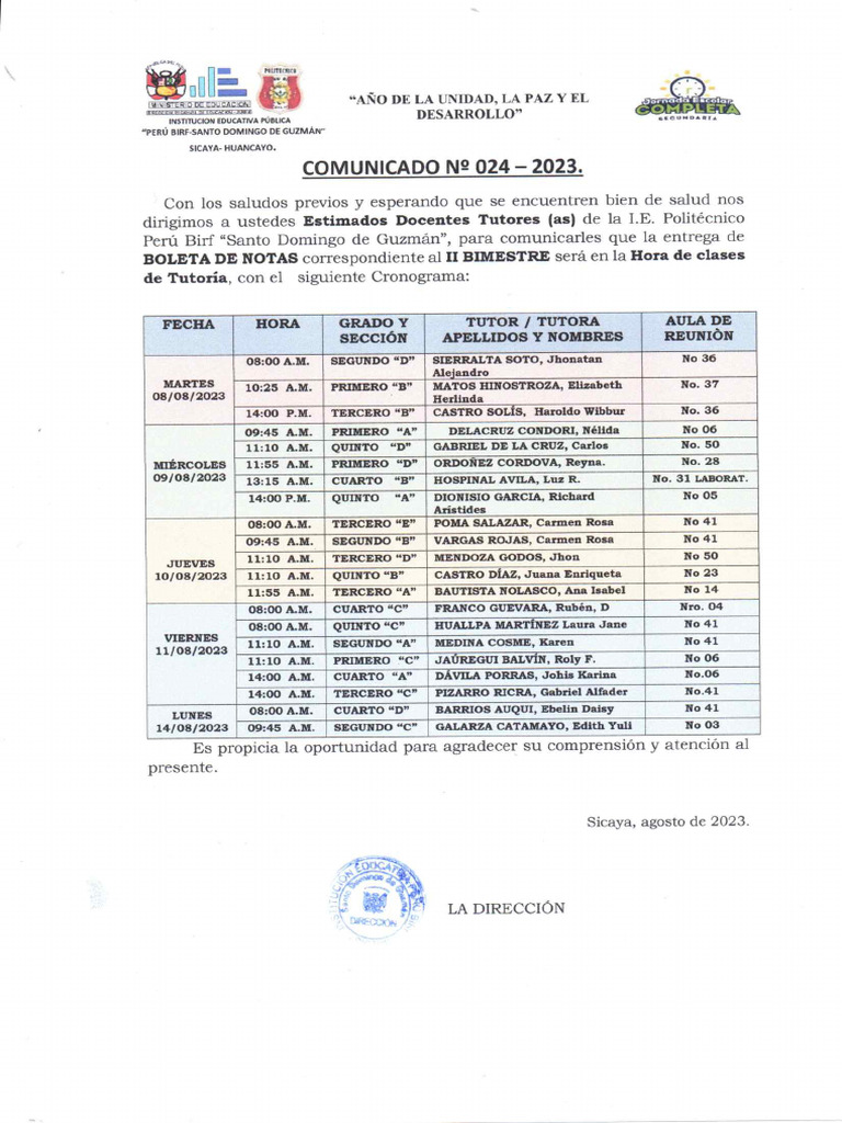 Comunicado No.24 - Tutores | PDF