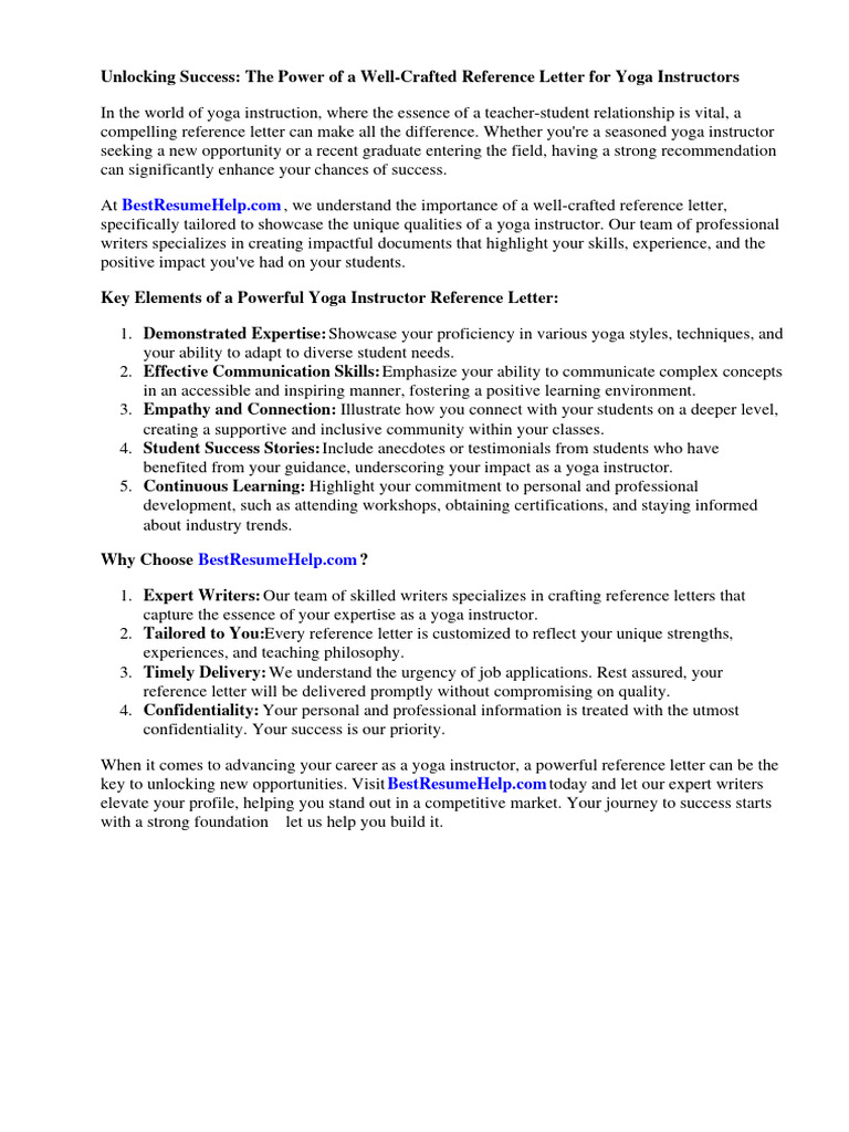 Reference Letter Yoga Instructor | PDF | Teachers | Hatha Yoga