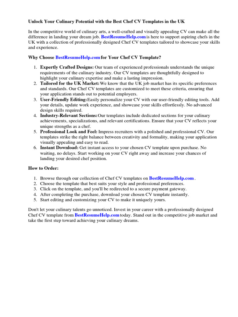 CV Template Chef Uk | PDF | Résumé | Http Cookie