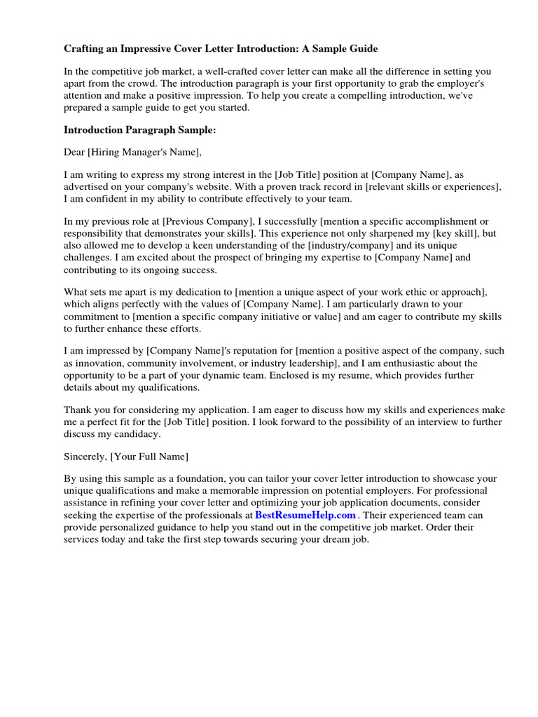 Cover Letter Introduction Paragraph Sample | PDF | Résumé | Experience
