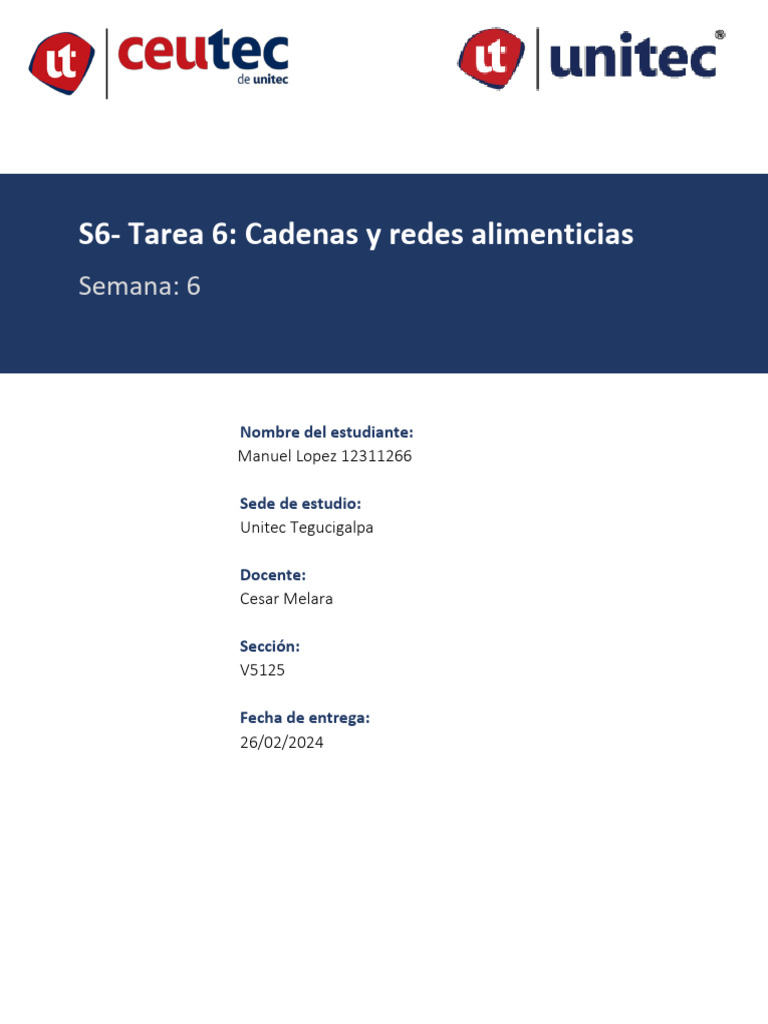 Tarea 6 Cadenas y Redes Alimenticias | PDF | Red alimentaria | Ecología