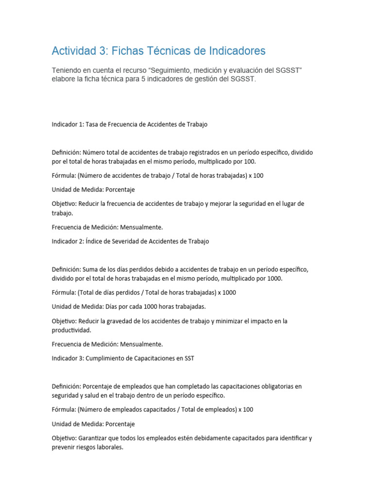 Actividad 3 Fichas Técnicas de Indicadores | PDF
