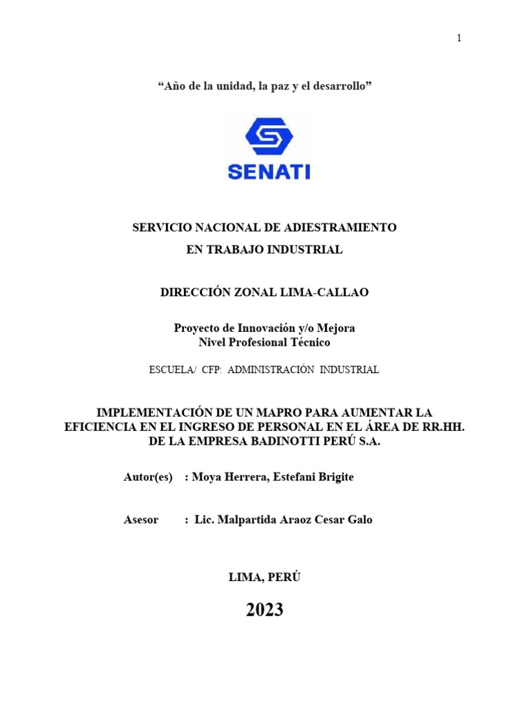 001356495py - Implementación de Un Mapro para Aumentar La Eficiencia en El Ingreso de Personal ...