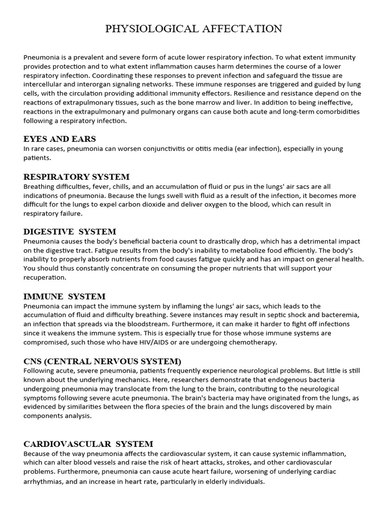Physiological Affectation | PDF | Pneumonia | Respiratory System