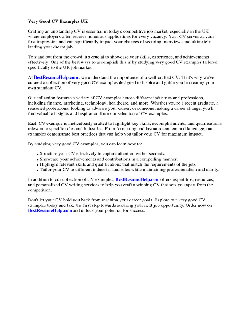 Very Good CV Examples Uk | Download Free PDF | Http Cookie | Résumé
