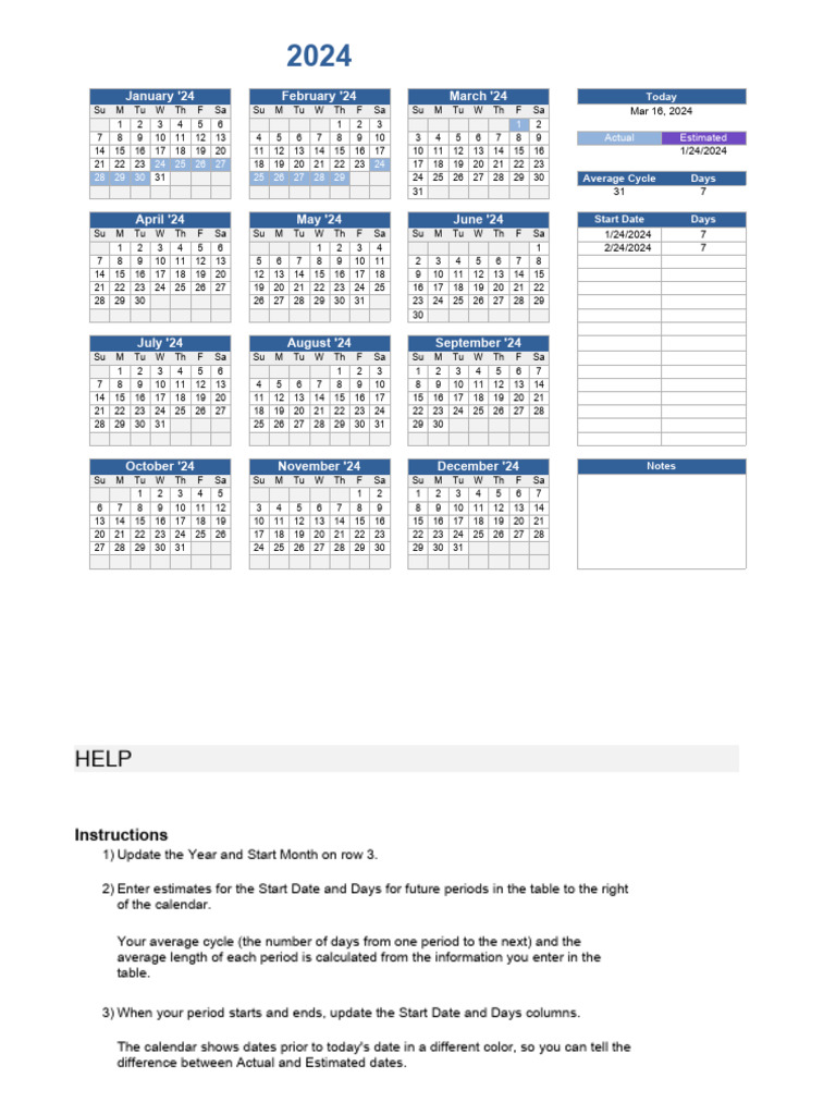 Menstrual Cycle Calendar | PDF
