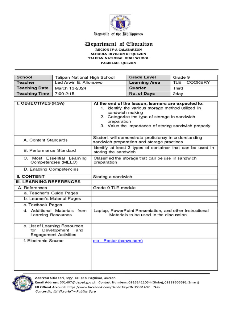 lesson plan | PDF | Shelf Life | Refrigeration