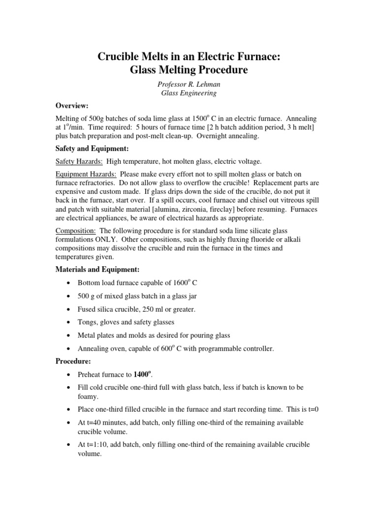 Glass Melting Procedure Overview | PDF | Glasses | Steel