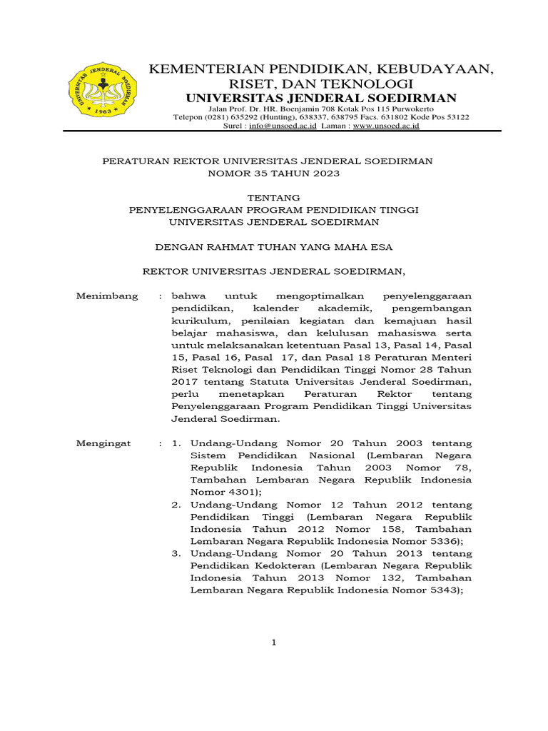 Peraturan Rektor No 35 Tahun 2023 Tentang Penyelenggaraan Pendidikan ...
