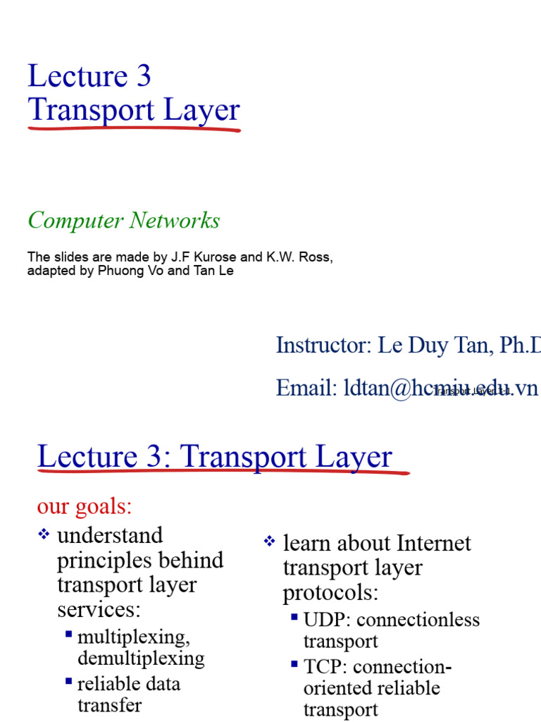 Lecture 3 - Transport Layer (IT) | PDF | Transmission Control Protocol | Port (Computer Networking)