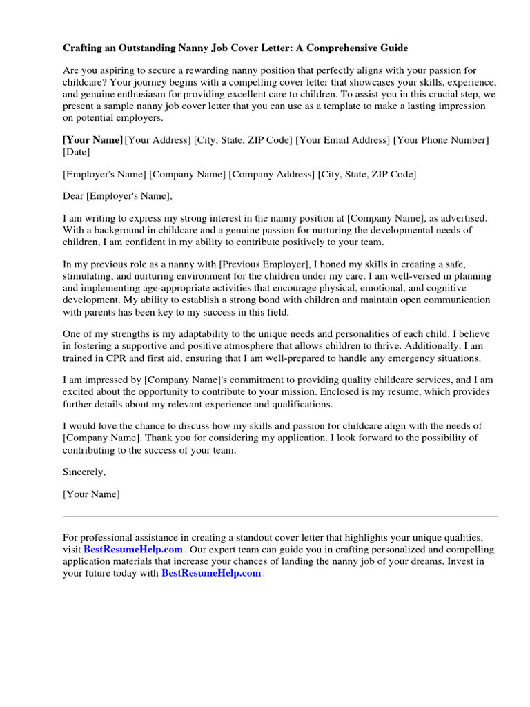Nanny Job Cover Letter Sample | PDF | Résumé | Child Care