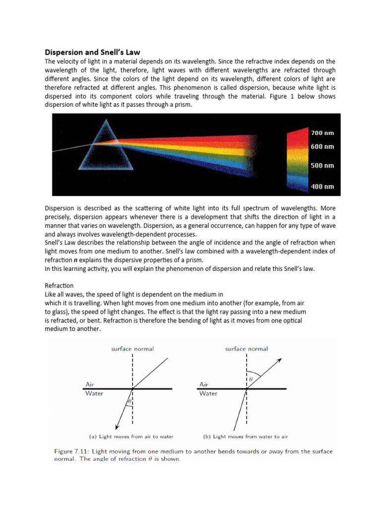 dispersion-and-snells-law | PDF | Refraction | Dispersion (Optics)