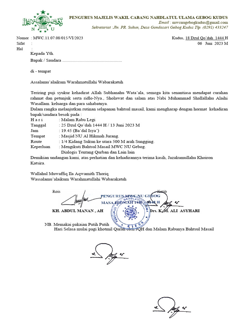 Contoh Format Surat NU Sesuai Peraturan Terbaru | PDF
