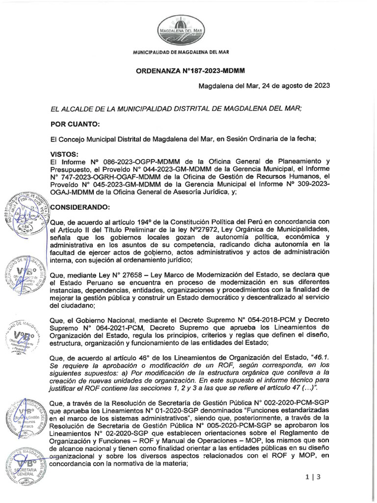 Ordenanza N°187-2023-Mdmm | PDF
