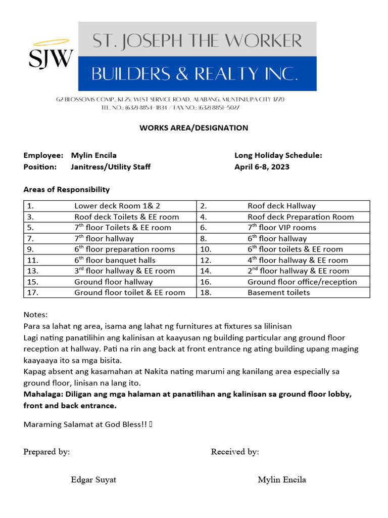 Work designation reminders | PDF | Building Engineering | Buildings And ...