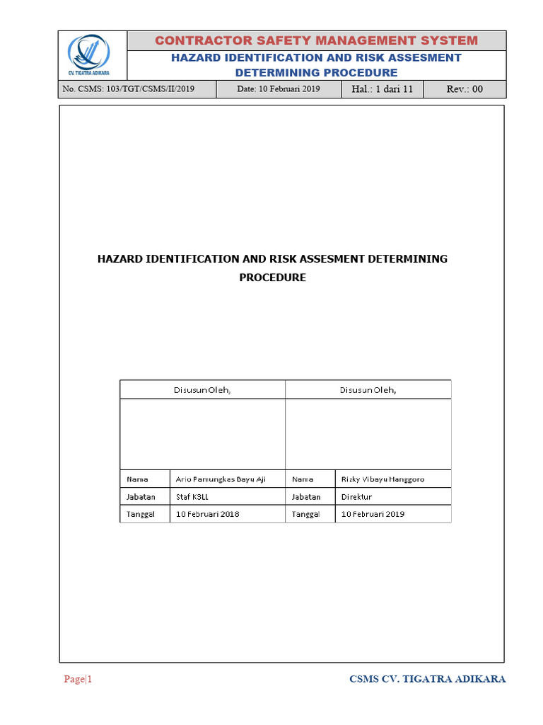 Bag 4.1 HAZARD IDENTIFICATION AND RISK ASSESMENT DETERMINING PROCEDURE ...