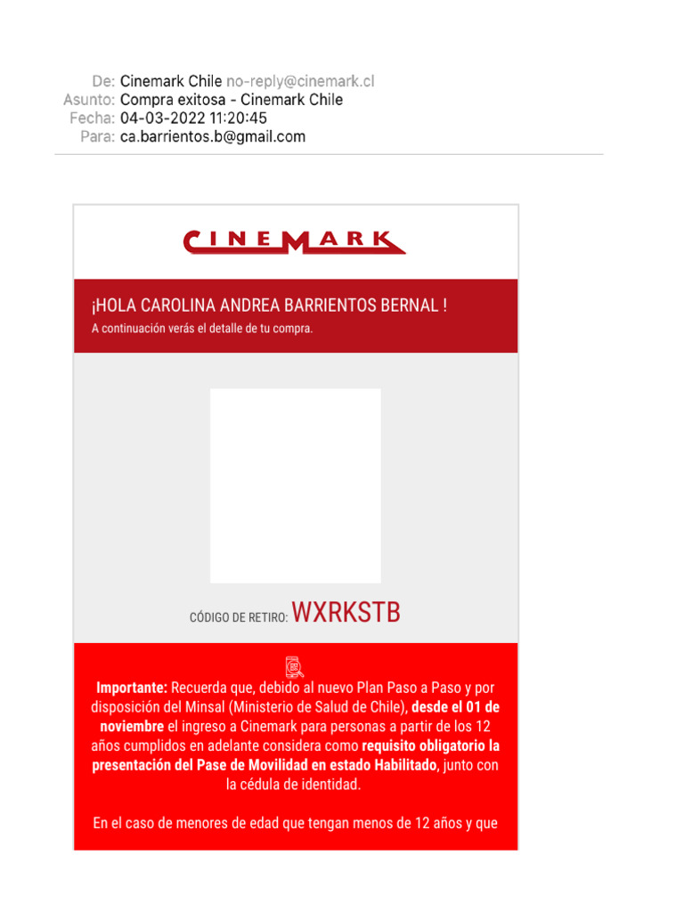 Detalles de Compra en Cinemark Chile | PDF