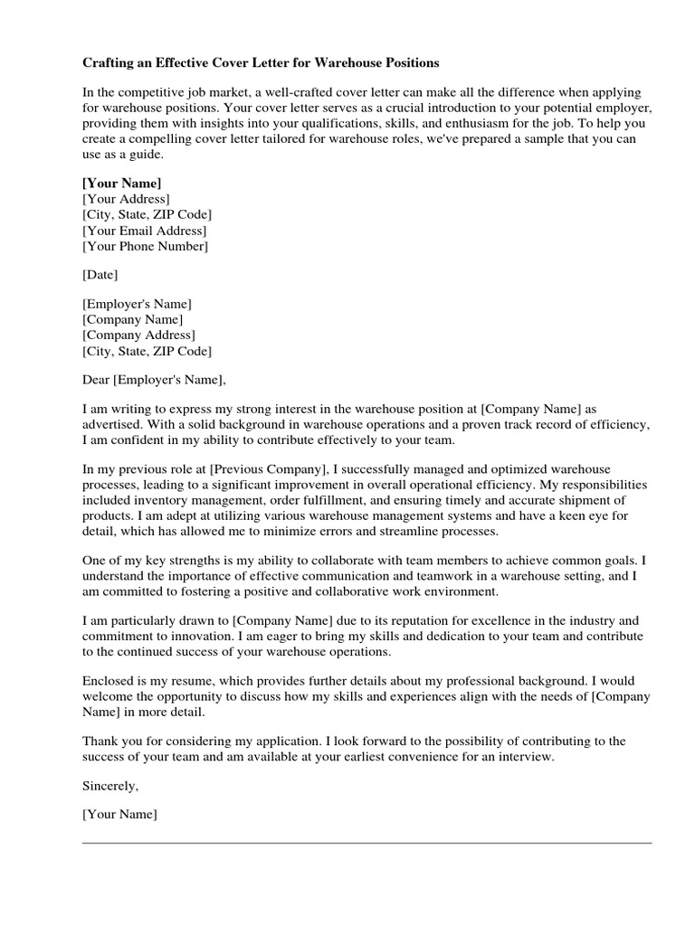Cover Letter Sample For Warehouse | PDF | Résumé | Warehouse