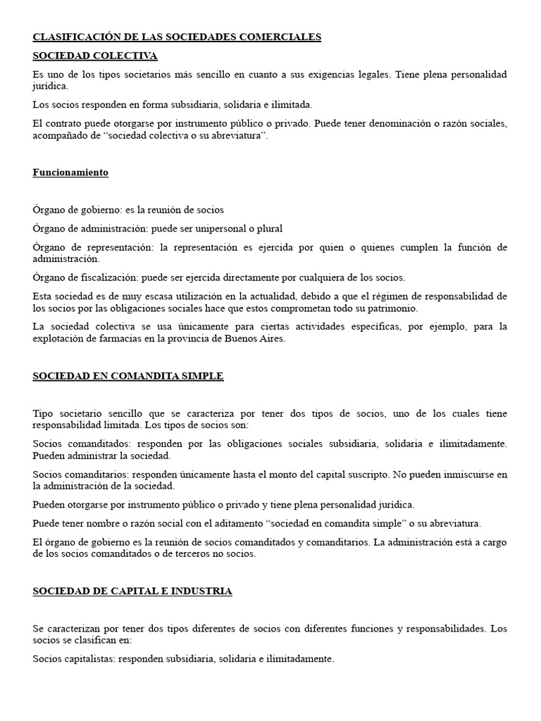 Clasificación de Las Sociedades Comerciales | PDF | Sociedad General | Sociedad