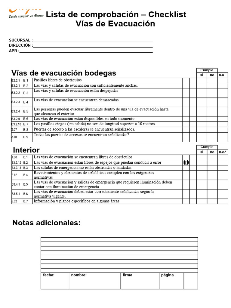 Check List Vias de Evacuacion | PDF Check List Vias de Evacuacion | PDF