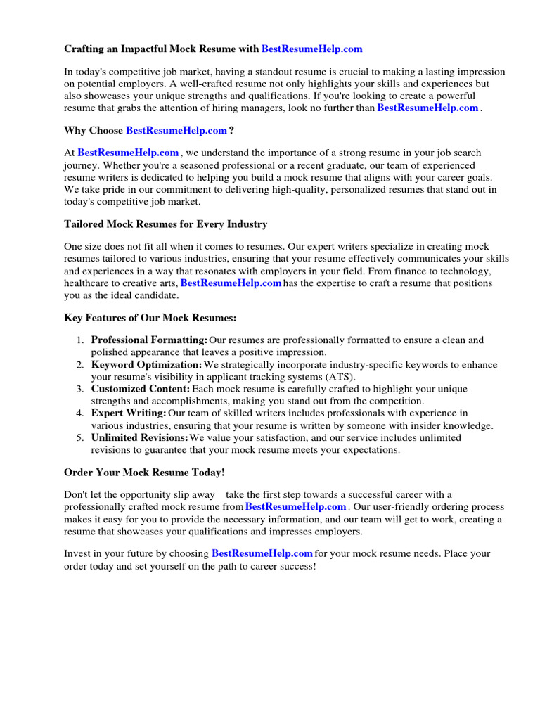 Mock Resume | PDF | Résumé | Expert