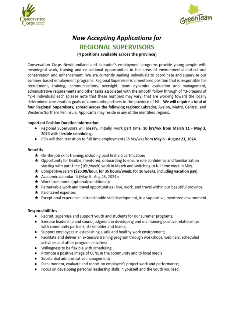 2024 Regional Supervisor Job Ad Revised | Download Free PDF ...