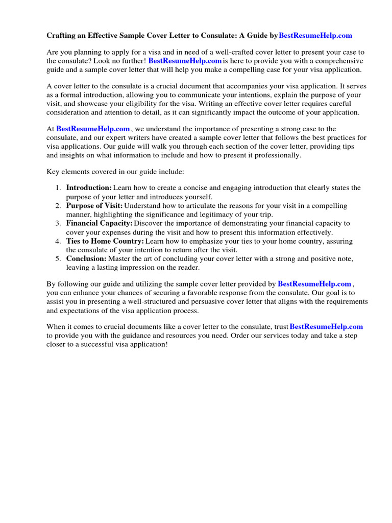 Sample Cover Letter to Consulate | PDF | Travel Visa | Consul ...