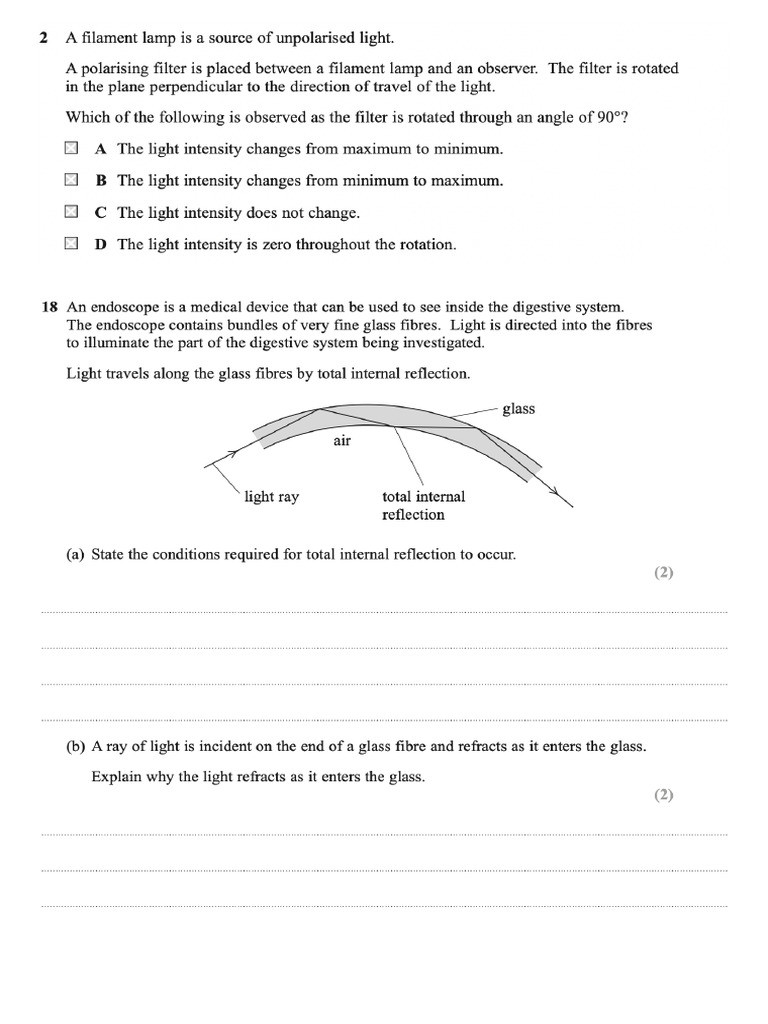 PDF 9 Reflection, Refraction & Polarisation Questions | PDF