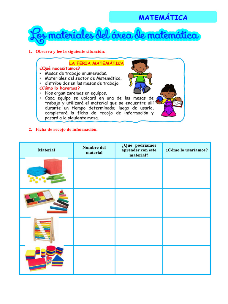 Los Materiales Del área De Matemática Mat Ficha Pdf