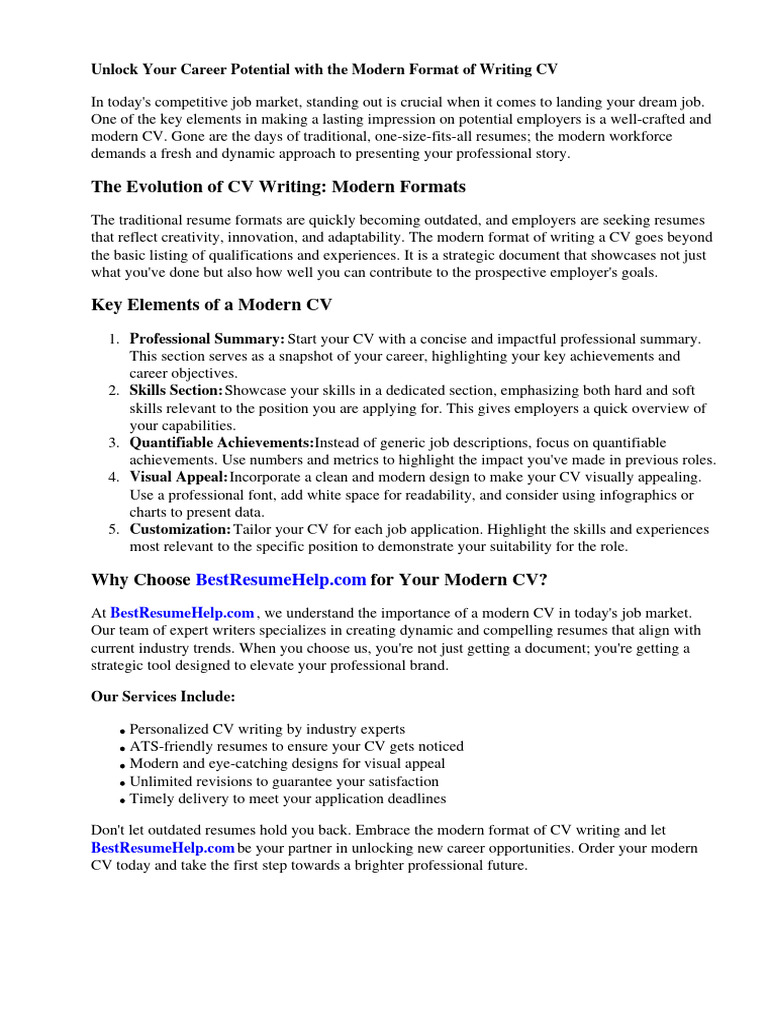 Modern Format of Writing CV | Download Free PDF | Résumé
