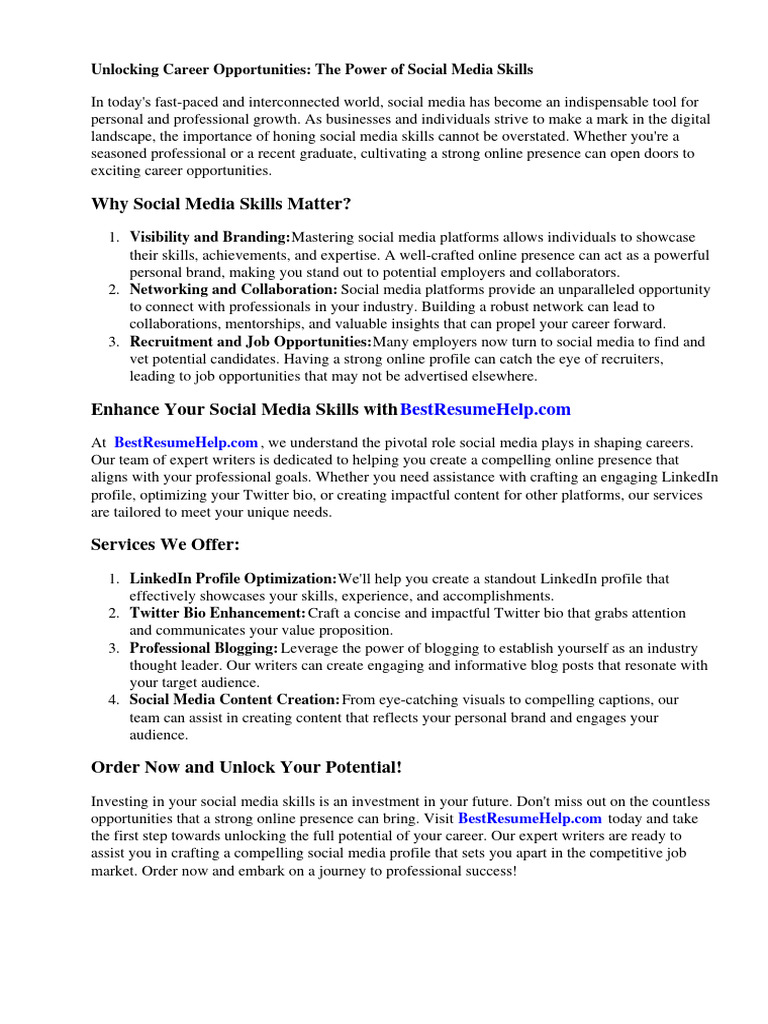 Social Media Skills On Resume | PDF | Social Media | Popular Culture & Media Studies