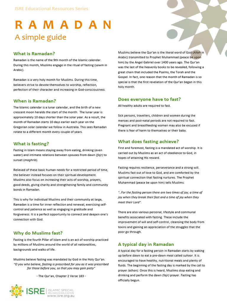 Simple Guide To Ramadan Pdf Ramadan Abrahamic Religions