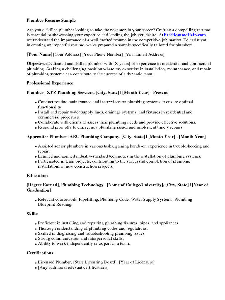 Plumber Resume Sample | PDF | Plumbing | Water Heating