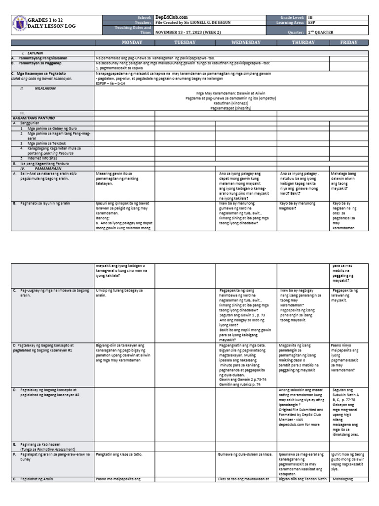 DLL - Esp 3 - Q2 - W2 | PDF
