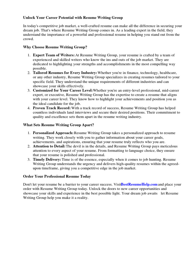 Resume Writing Group | Download Free PDF | Résumé | Experience