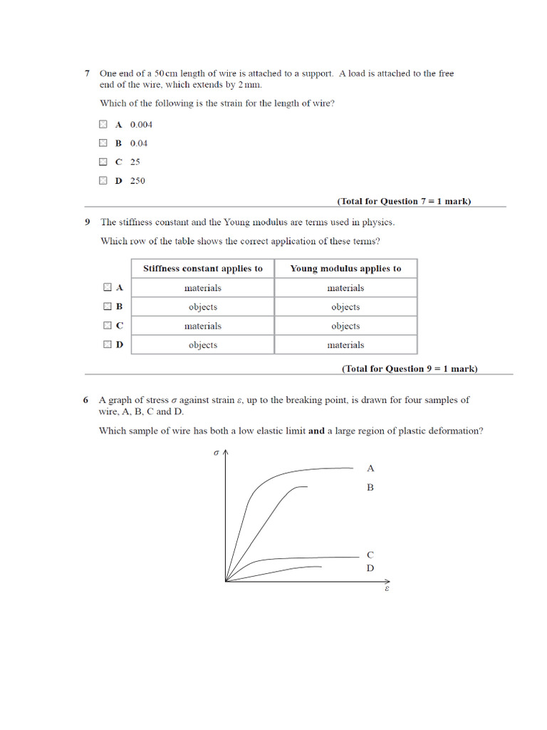 Young Modulus MCQ | PDF