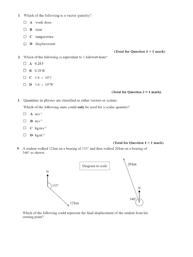 Unit and Vector MCQ | PDF