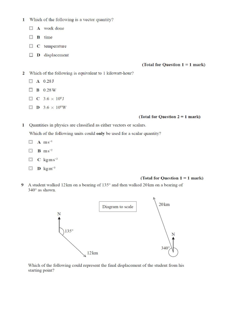 Unit and Vector MCQ | PDF