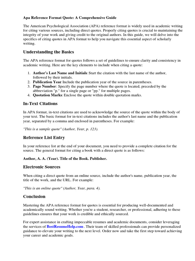Apa Reference Format Quote | PDF | Apa Style | Citation