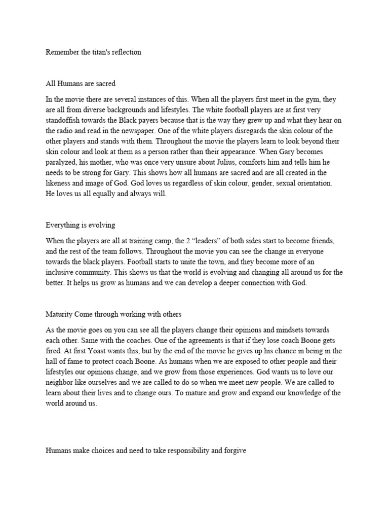 Remember the Titans Reflection | PDF | Forgiveness