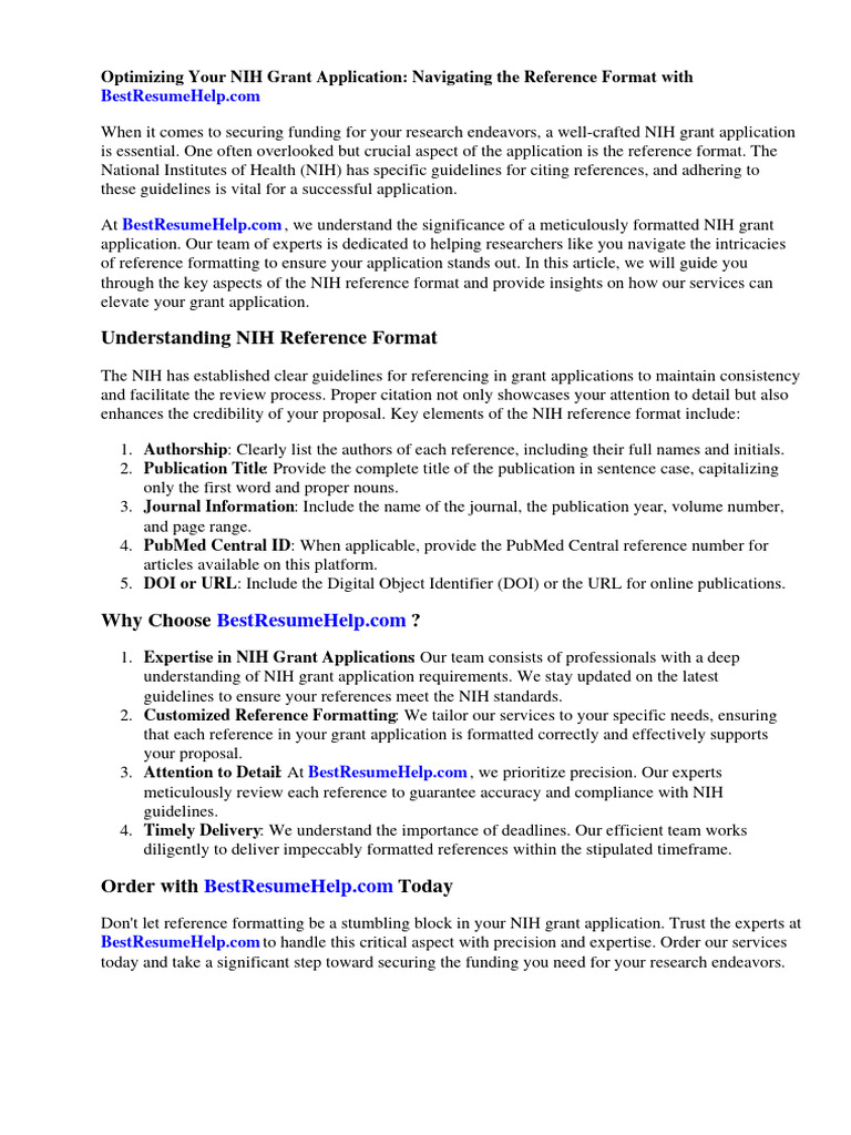 Reference Format Nih Grant | PDF | National Institutes Of Health ...
