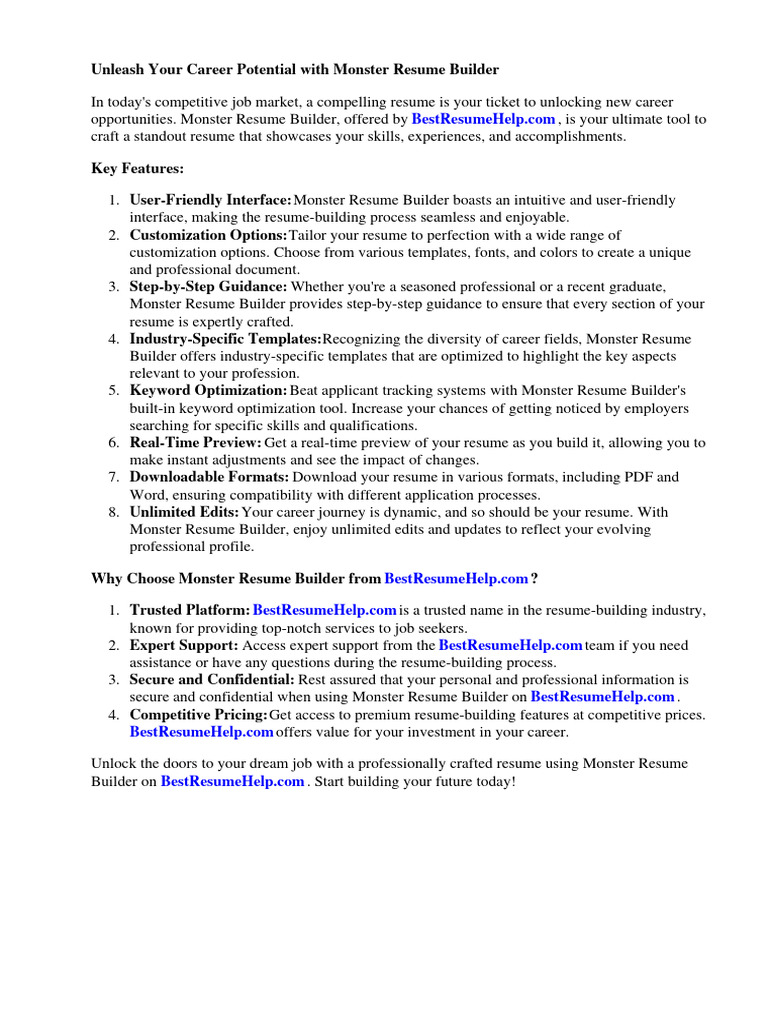 Monster Resume Builder | Download Free PDF | Résumé