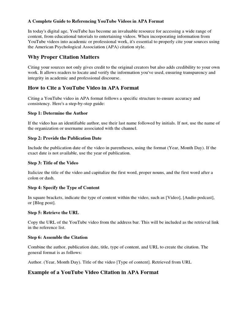 Reference Youtube Video Apa | PDF | Apa Style | Citation