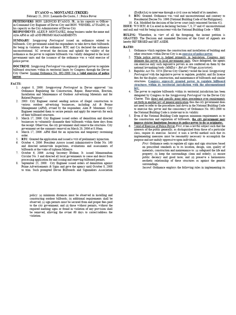 Evasco vs. Montanez | PDF | Billboard | Political Law