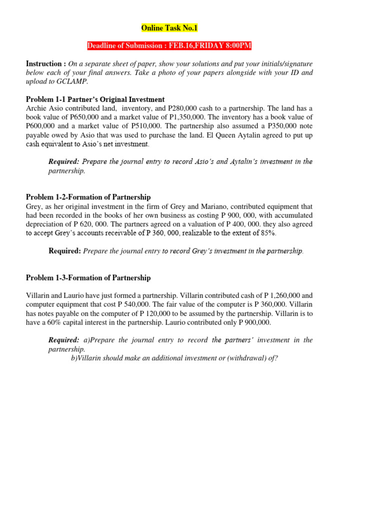 Learning Task No.1 | PDF | Balance Sheet | Partnership