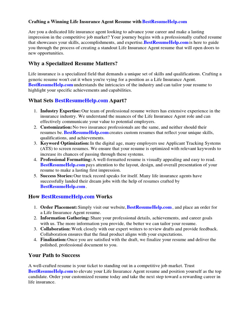 Life Insurance Agent Resume Guide | PDF | Résumé | Underwriting